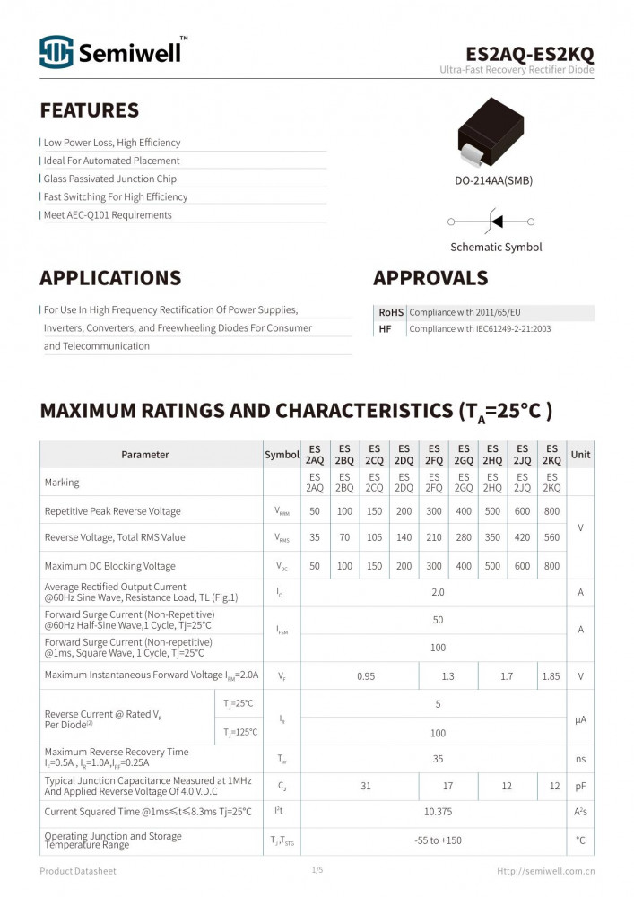 ES2KQ datasheet page 1