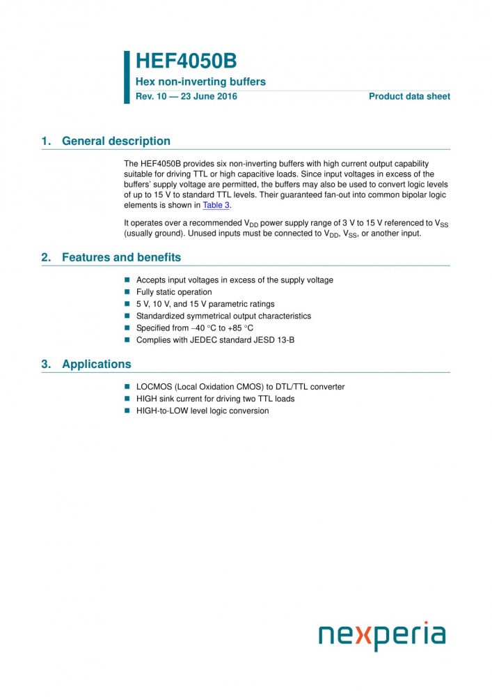HEF4050BT datasheet page 1