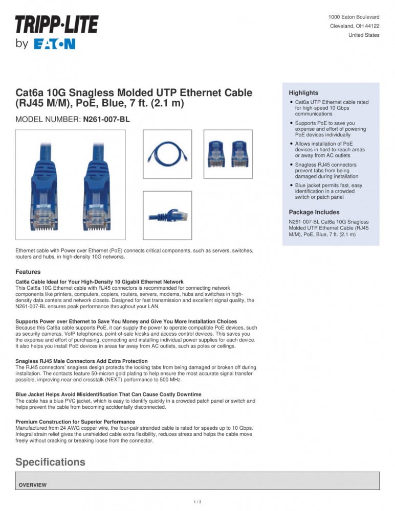 EATON N261-007-BL technical document page 1