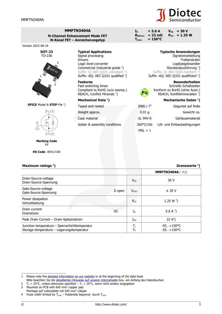 MMFTN3404A-AQ datasheet page 1