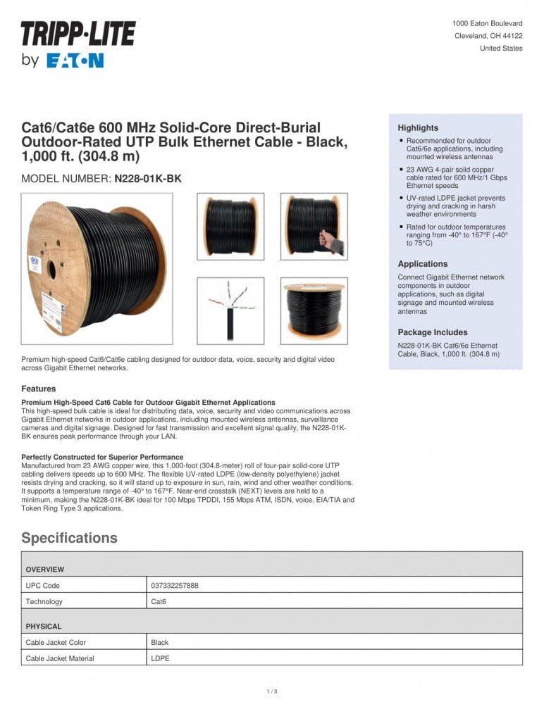 N228-01K-BK technical document page 1