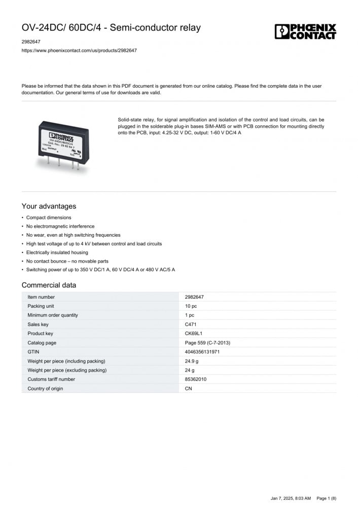 Phoenix Contact 2982647 technical document page 1