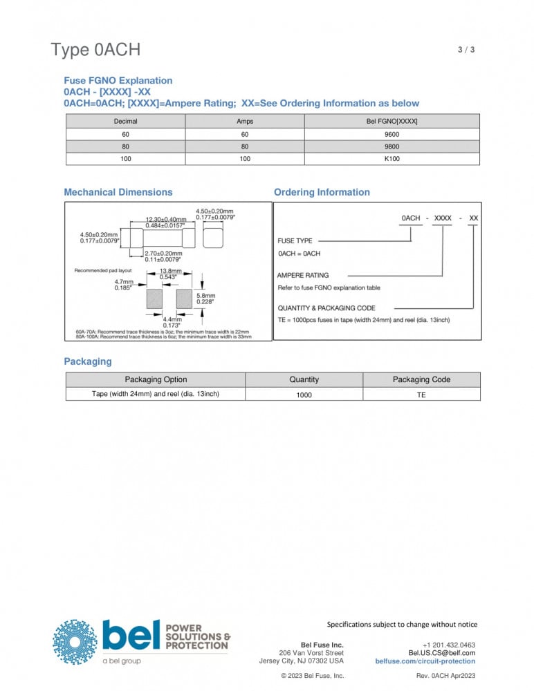 Bel Fuse 0ACH series datasheet page 3