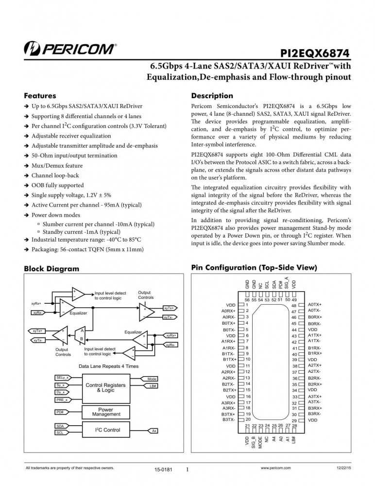 PI2EQX6874ZFEX datasheet page 1