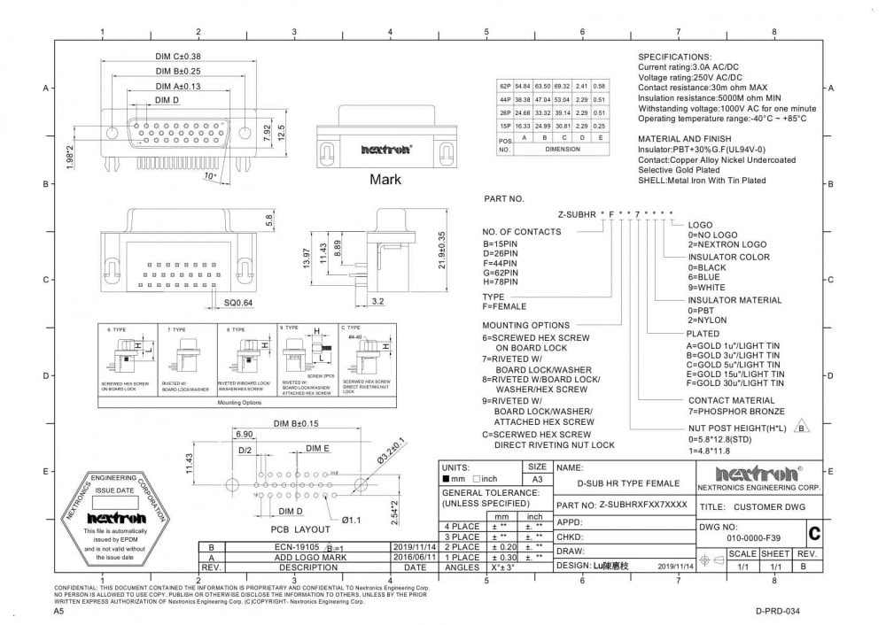 Nextron Z-SUBHRBF607A002 technical drawing page 1