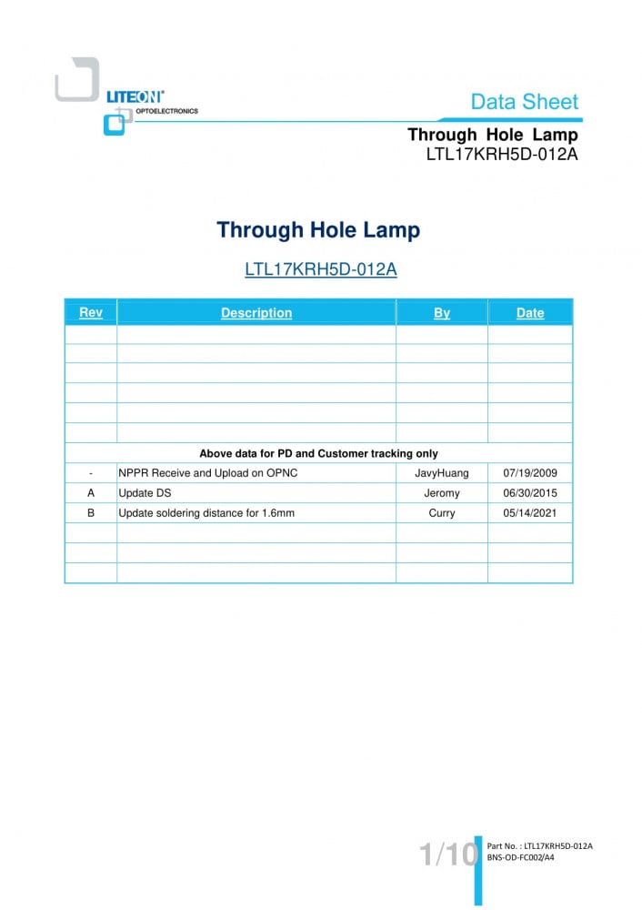 LTL17KRH5D-012A datasheet page 2