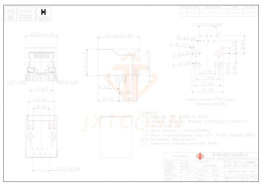RJ45-4054-8P manufacturer drawing page 1