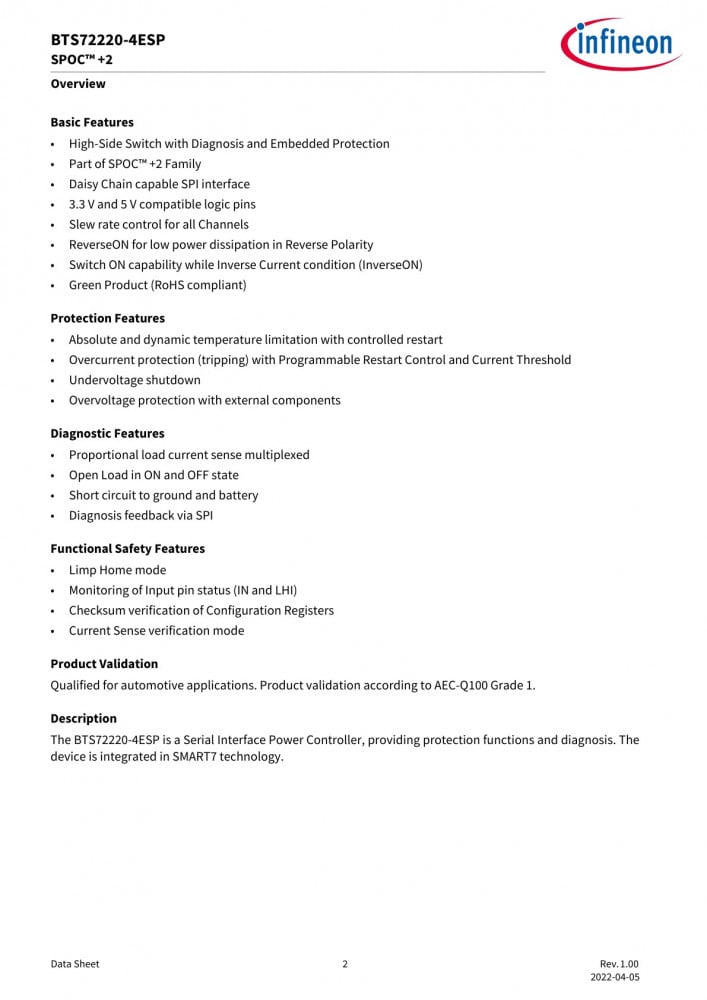 BTS72220-4ESP datasheet page 2