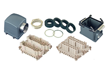 Heavy-Duty Connector Kit, 32 Pole, Series S-E Female-Male Inserts, Pg36 Metal Cable Gland, Pg36 Extended Threaded Fitting Die-cast Aluminum Hood-Side Entry, Surface Mount Housing-Vertical, 2 Lever, Size 32B «77x62», Grey for sale
