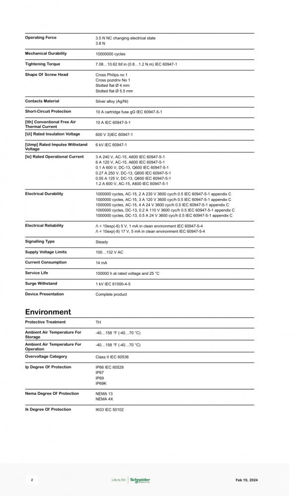 XB5FW36G5 technical document page 2