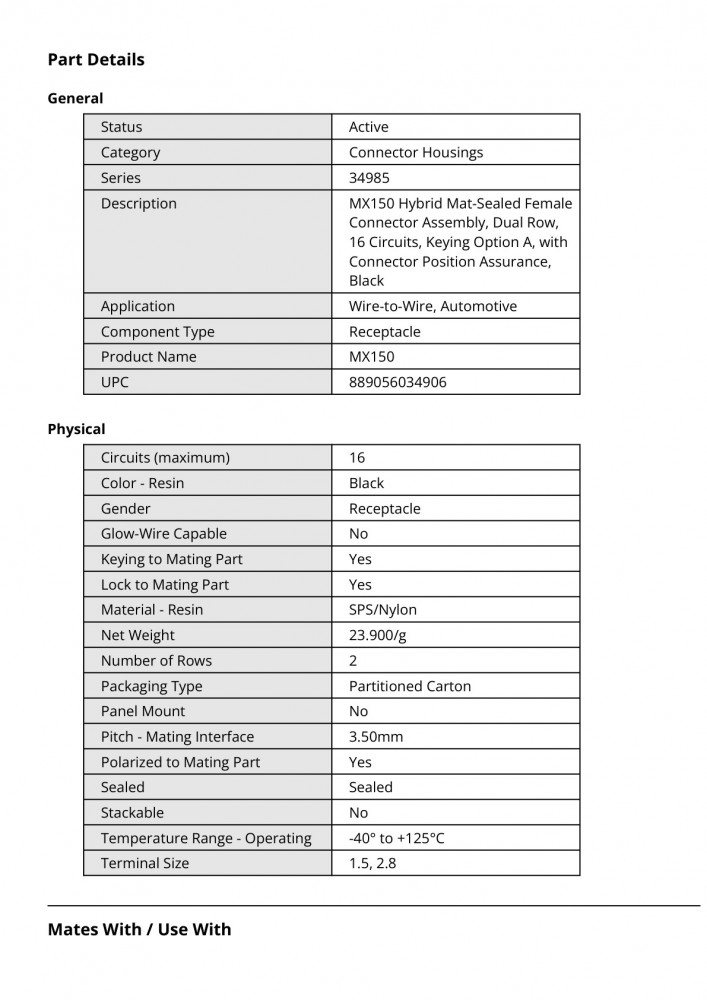 Technical document page 2 for MOLEX 349851606