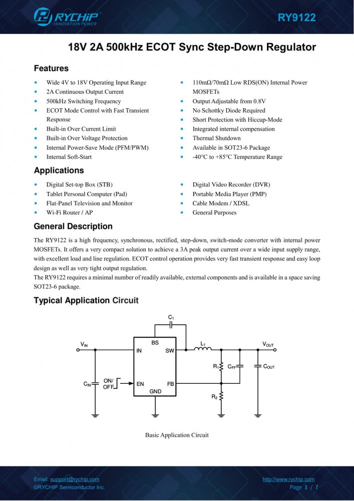 RY9122 datasheet page 1