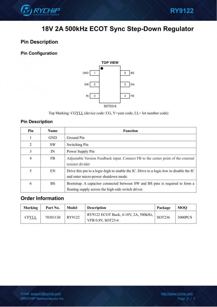 RY9122 datasheet page 2