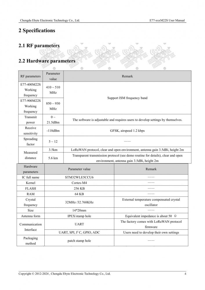 E77-900M22S datasheet page 6