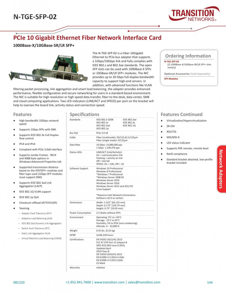 Lantronix N-TGE-SFP-02 product documentation preview