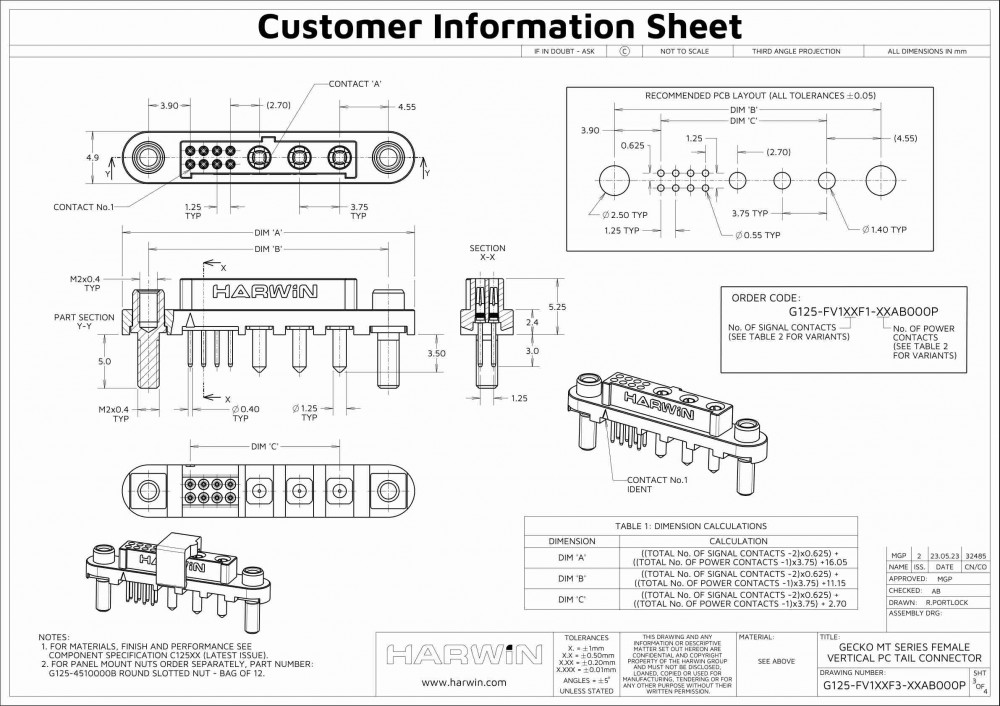 Harwin Gecko MT Series connector drawing page 1