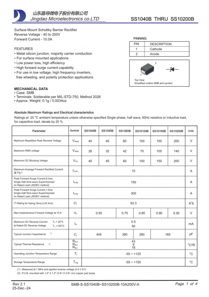 SS1040B datasheet page 1