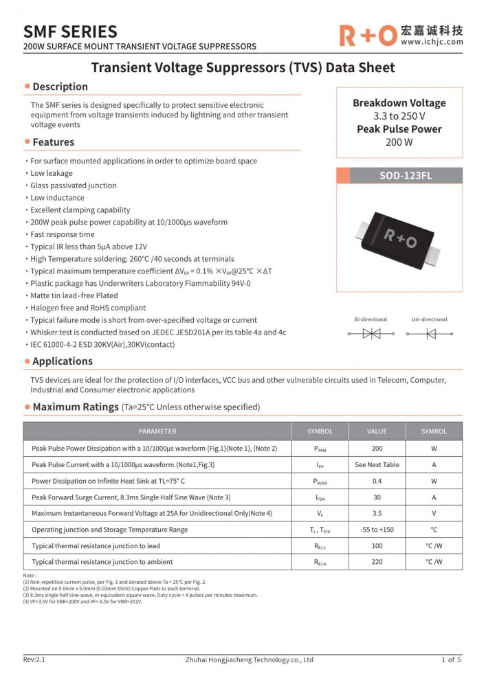 R+O SMF series datasheet page 1