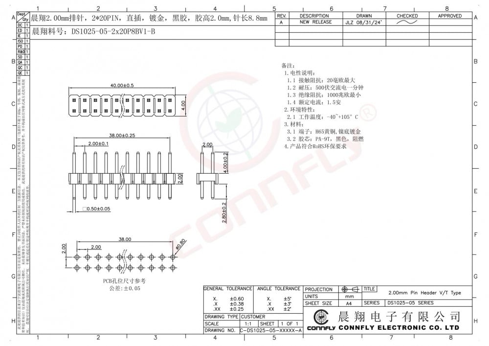 DS1025-05-2x20P8BV1-B product drawing preview