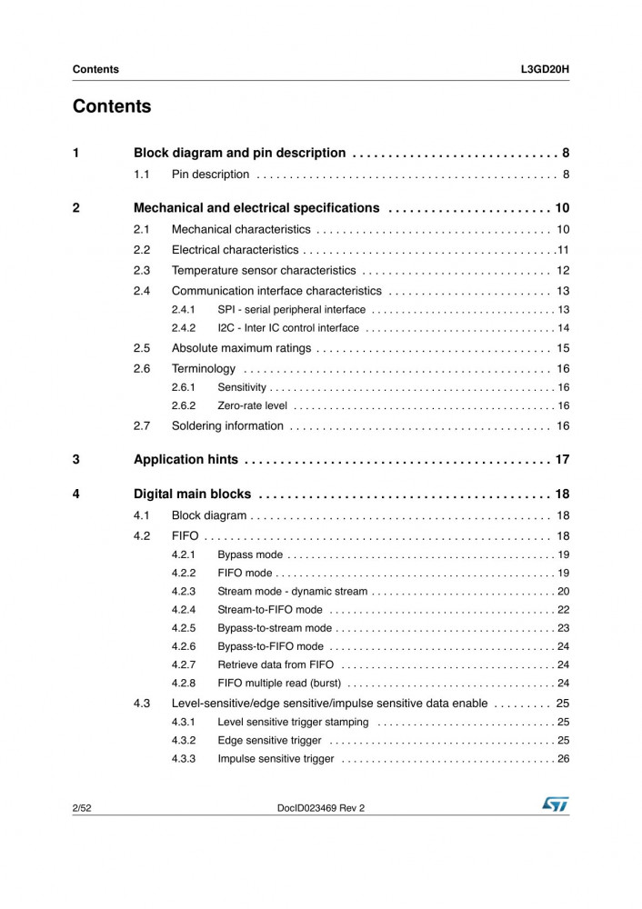 L3GD20H technical document page 2