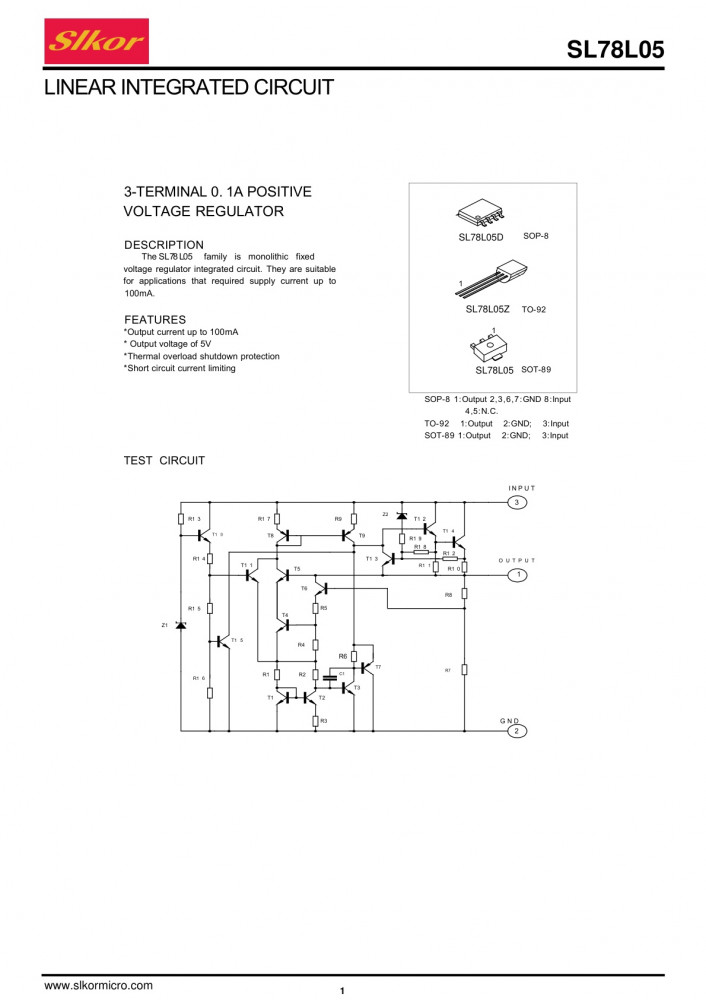 SL78L05Z datasheet page 1