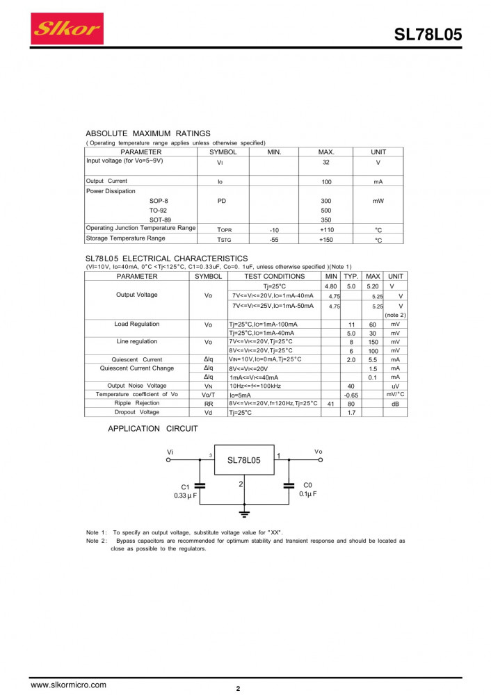 SL78L05Z datasheet page 2