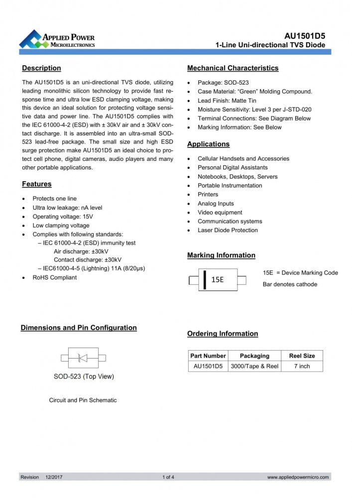 AU1501D5 datasheet page 1
