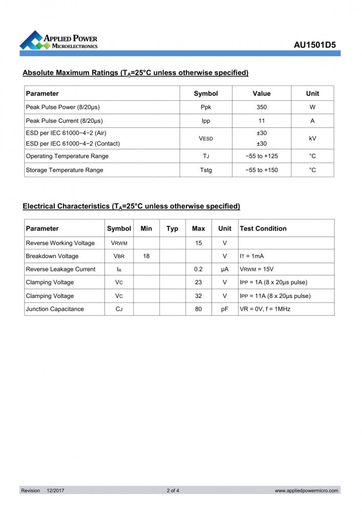 AU1501D5 datasheet page 2