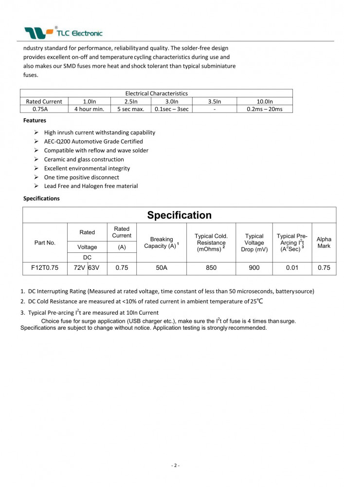 F12T0.75 specification sheet page 2