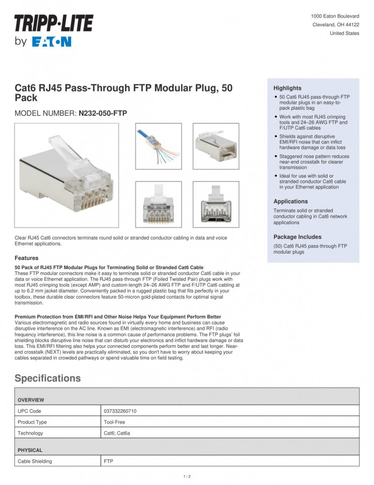 N232-050-FTP technical document page 1