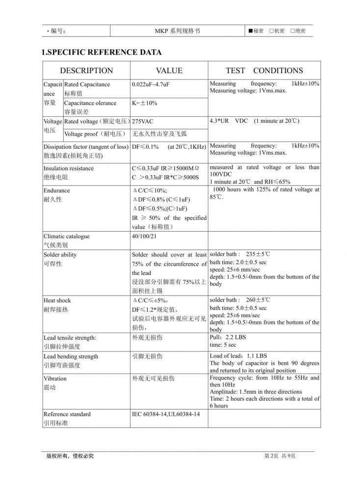Jimson MKP334K275A02 specification page 2