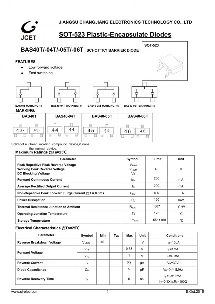 BAS40-05T datasheet page 1