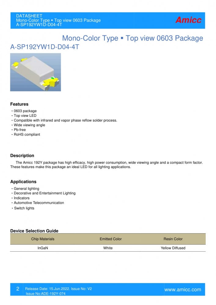 A-SP192YW1D-D04-4T datasheet page 2