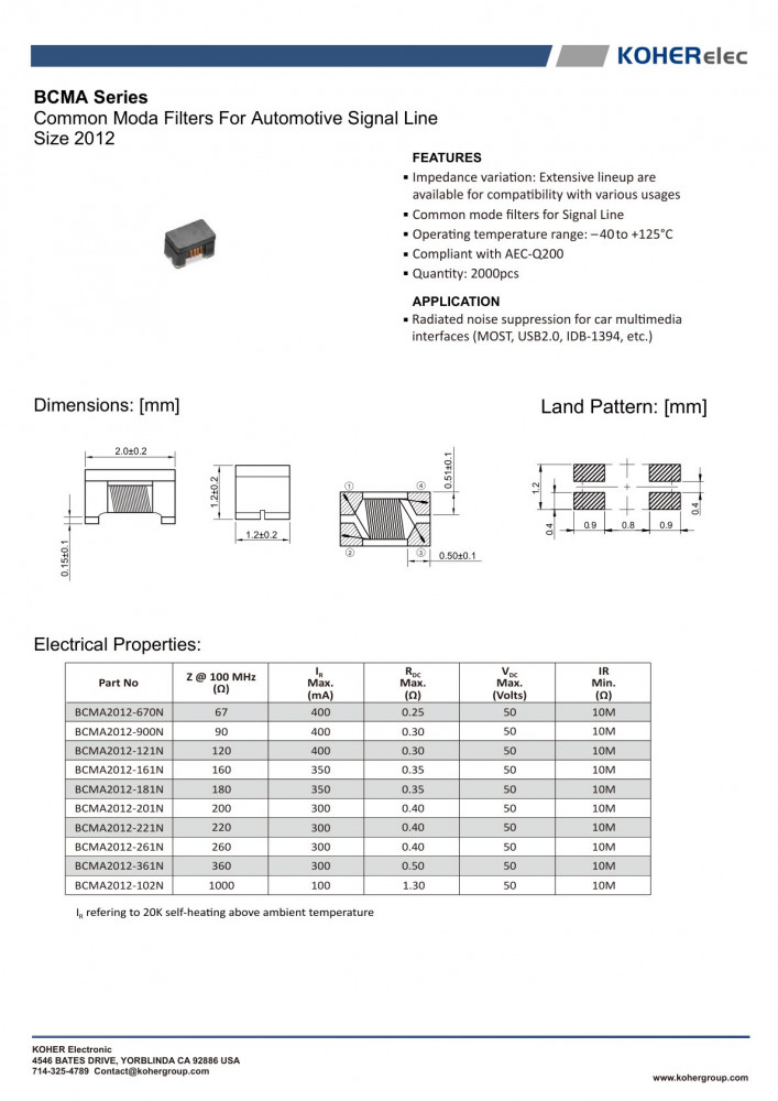 BCMA2012 series datasheet page 1