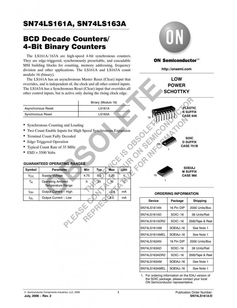 SN74LS161AM datasheet page 1