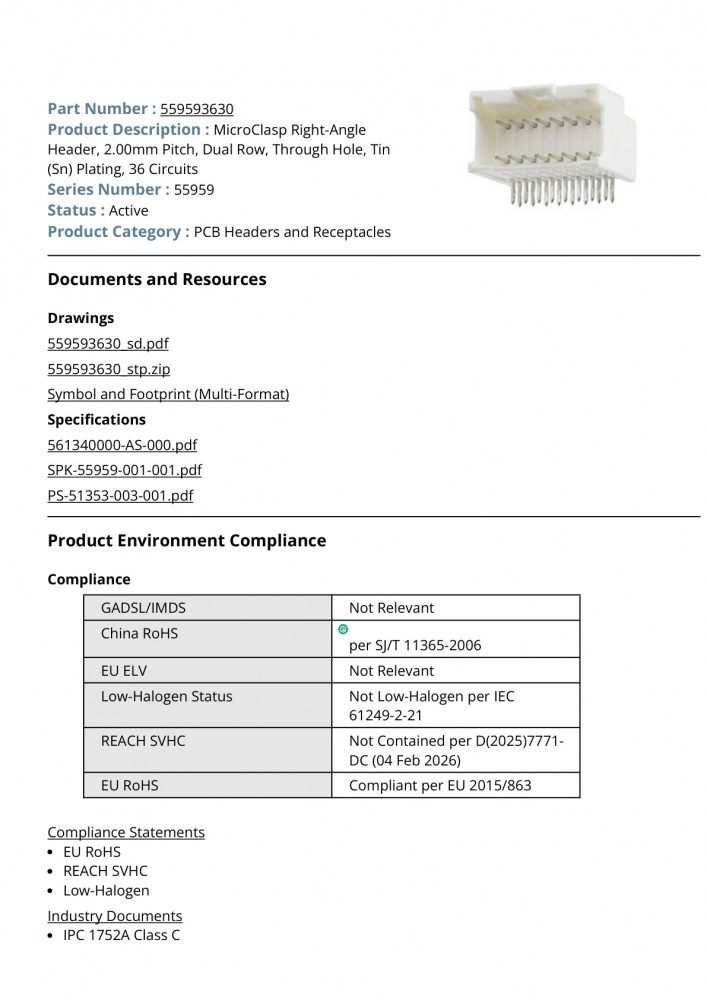 MOLEX 559593630 technical document page 1