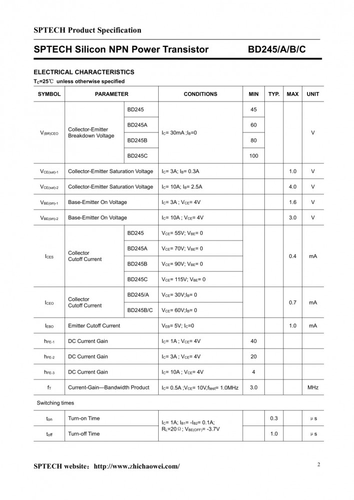 SPTECH BD245 datasheet page 2