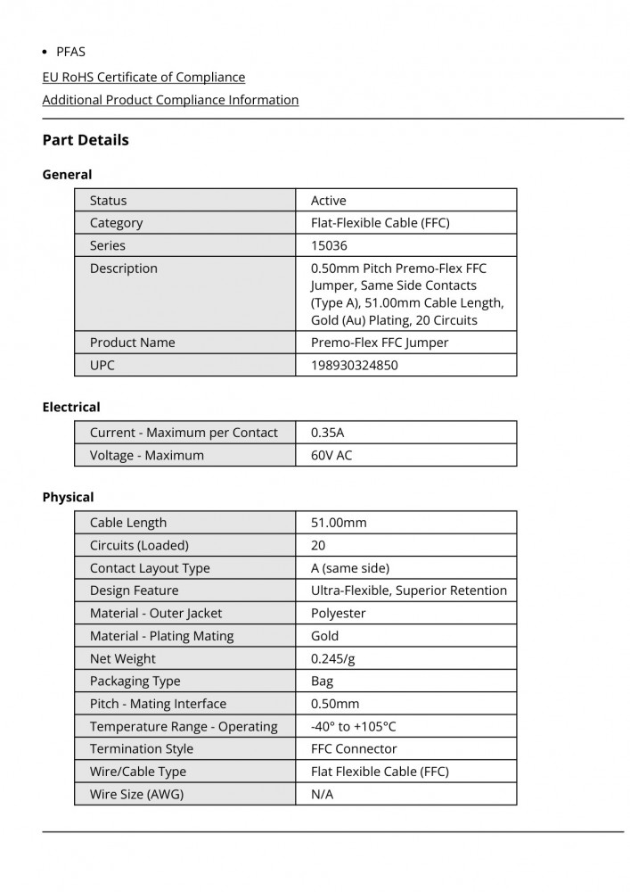 Molex FFC family specification, page 2