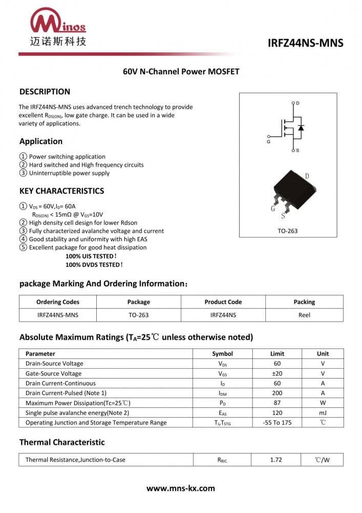 IRFZ44NS-MNS datasheet page 1