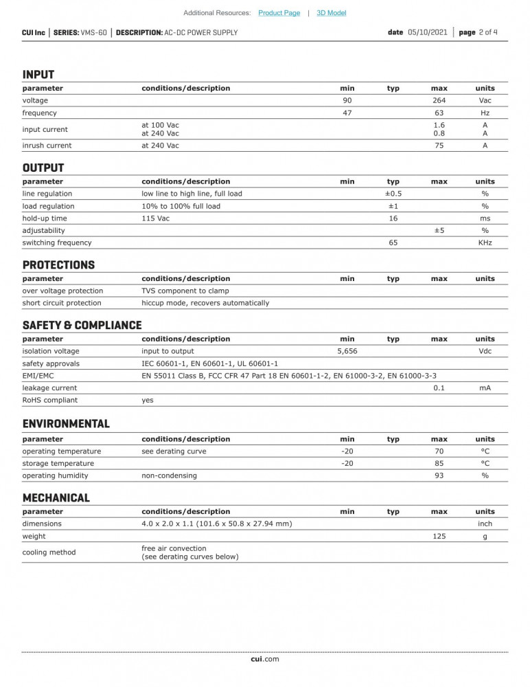 CUI VMS-60-5 datasheet page 2