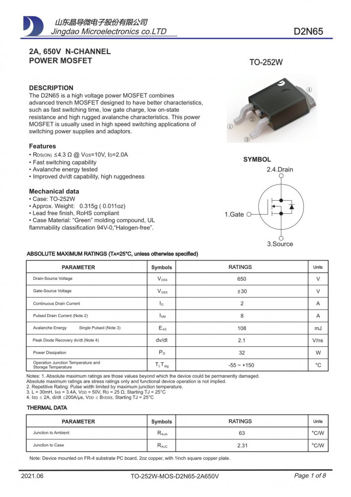 D2N65 datasheet page 1