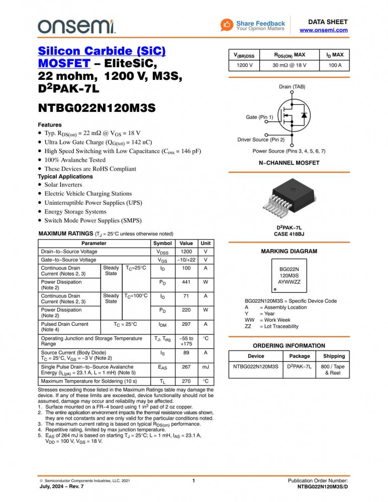 NTBG022N120M3S datasheet page 1