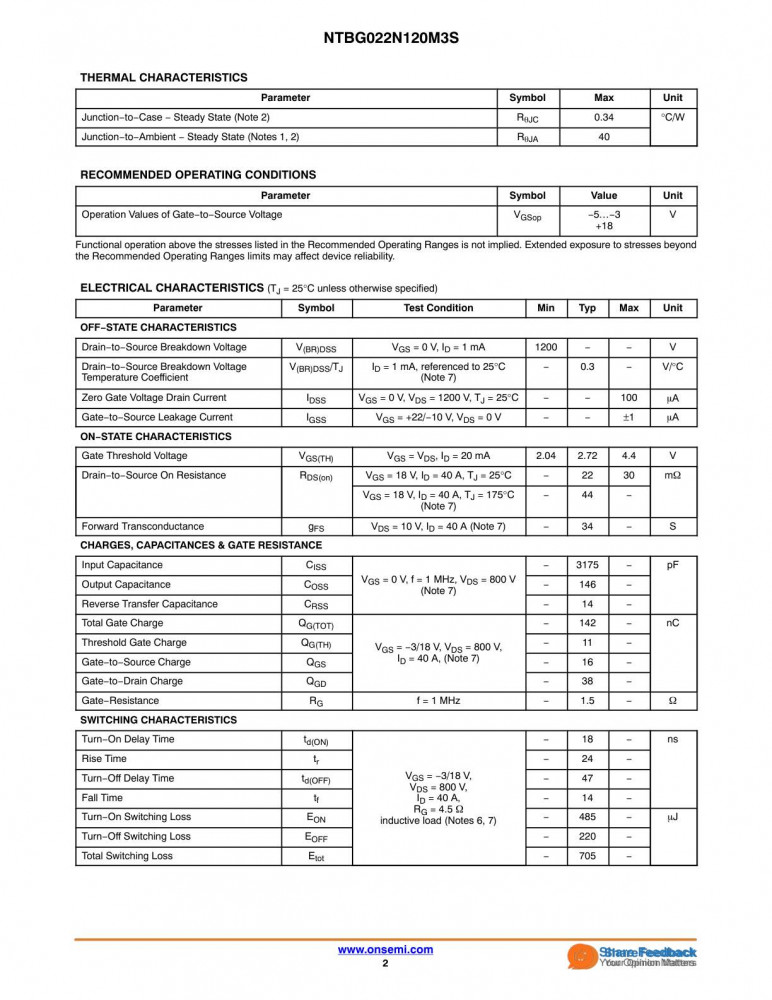 NTBG022N120M3S datasheet page 2