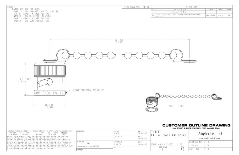 Amphenol 031-6 customer outline drawing