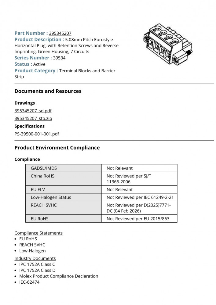 ESE Eurostyle terminal block specification page 1