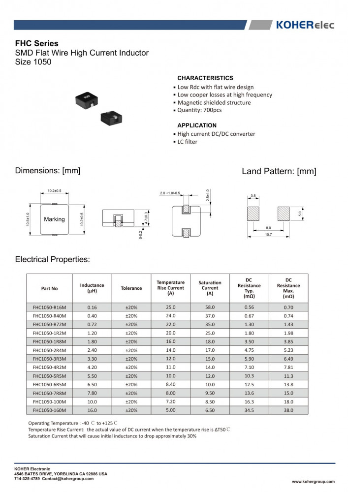 FHC1050 series dimensions and characteristics