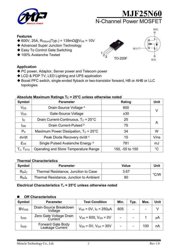 MJF25N60 datasheet page 1