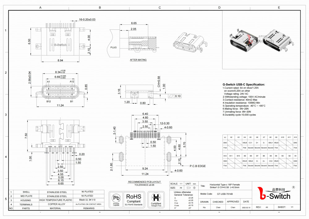 G-Switch GT-USB-7014B technical drawing
