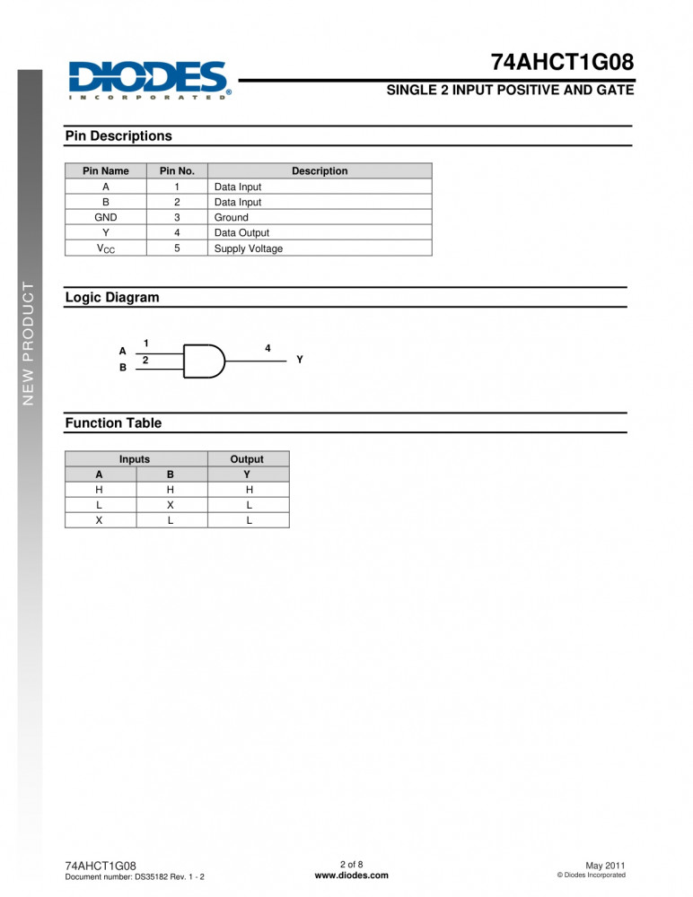 74AHCT1G08W5-7 datasheet page 2