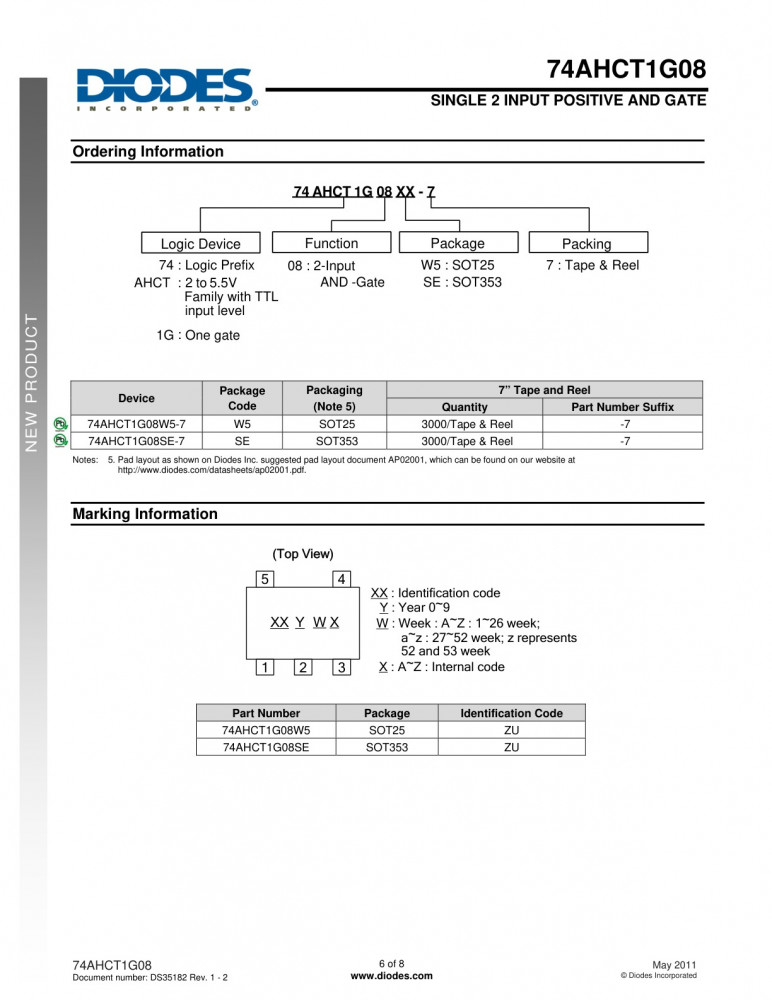 74AHCT1G08W5-7 datasheet page 6